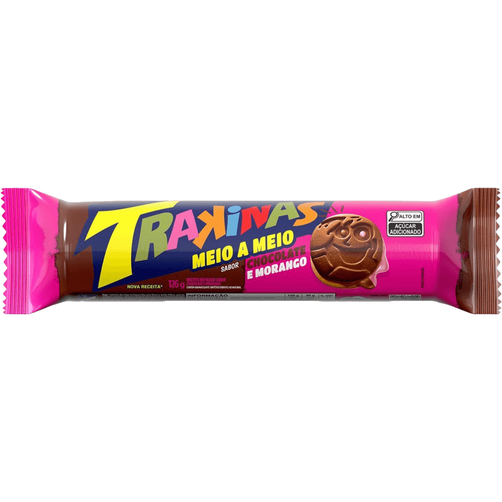 Biscoito Recheado Trakinas Meio a Meio chocolate e morango 126g - Apoio ...
