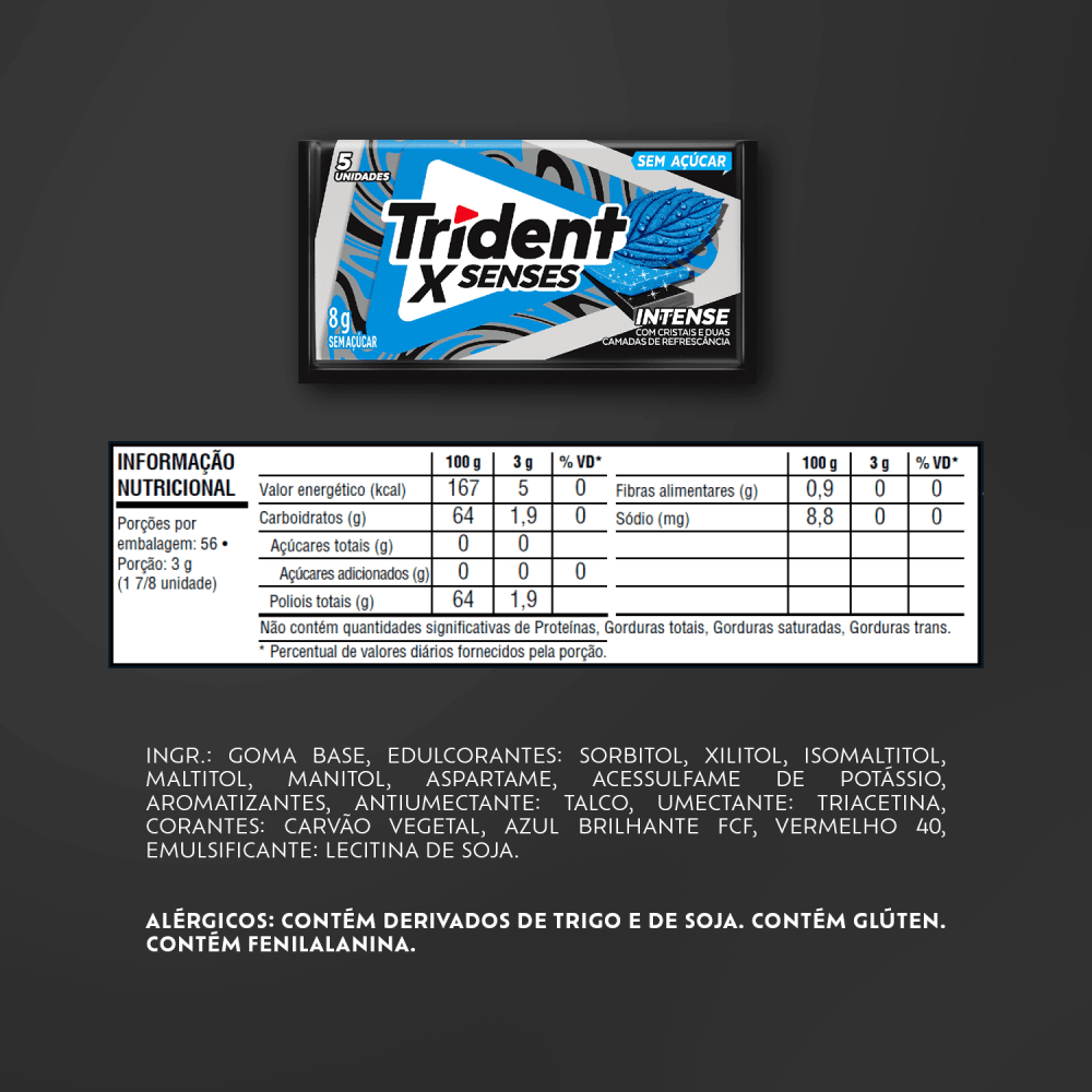Chiclete Trident XSenses Intense Sem Açúcar 8g - Embalagem com 5 unid ...