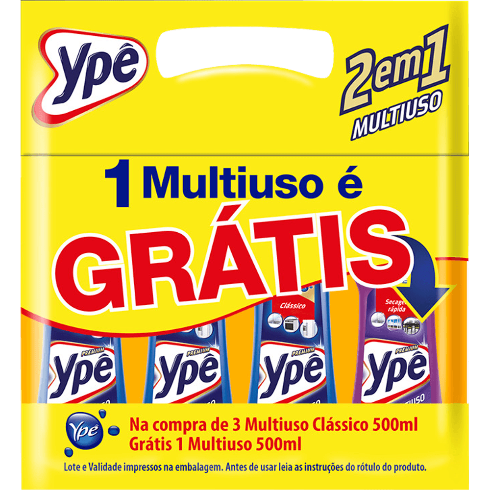 Kit 3 Limpadores Multiuso Clássico Ypê 500ml Cada Grátis 1 Multiuso ...
