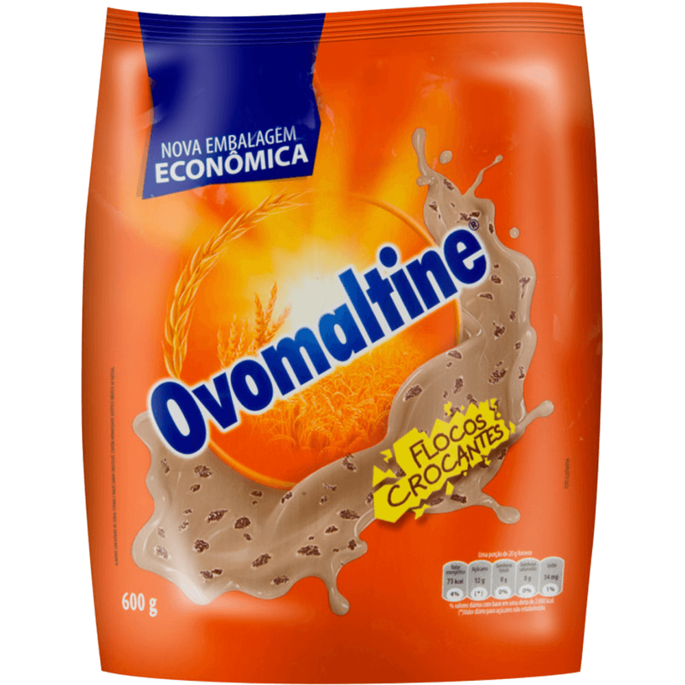 Achocolatado em Pó Ovomaltine Flocos Crocantes Pacote 600g Embalagem ...