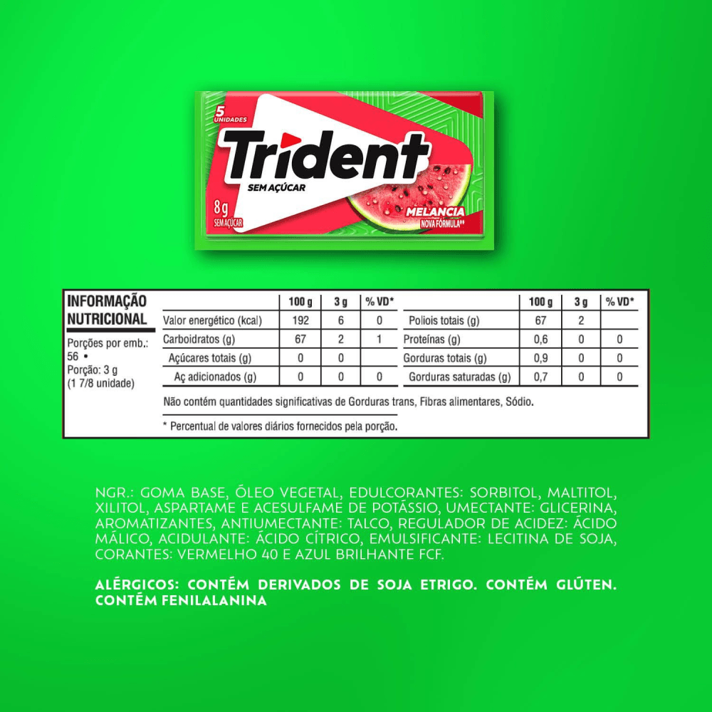 Chiclete Trident Melancia Sem Açúcar 8g - Apoio Entrega V2