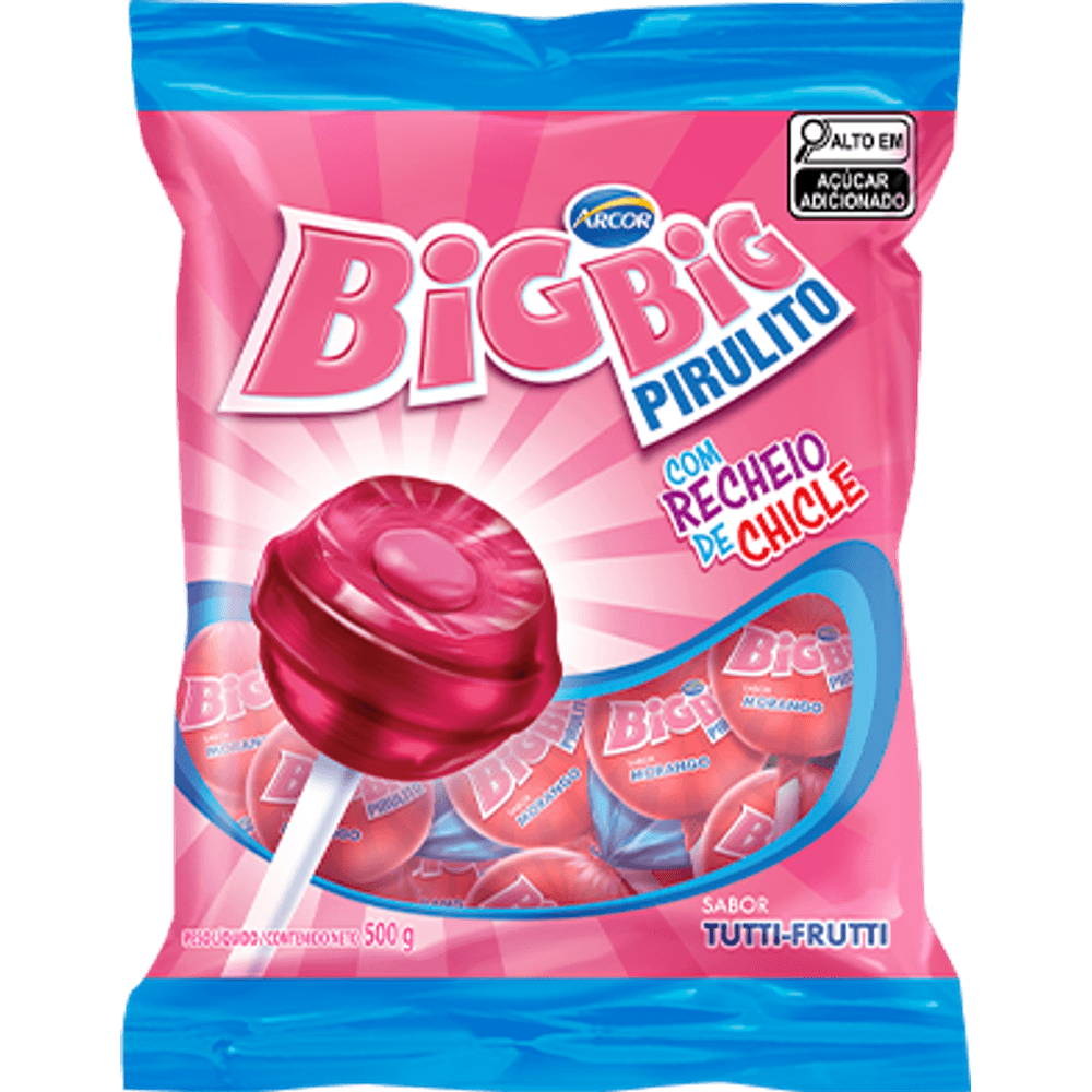 Pirulito Tutti Frutti Recheio Chicle Big Big Pacote 500g - Apoio Entrega V2